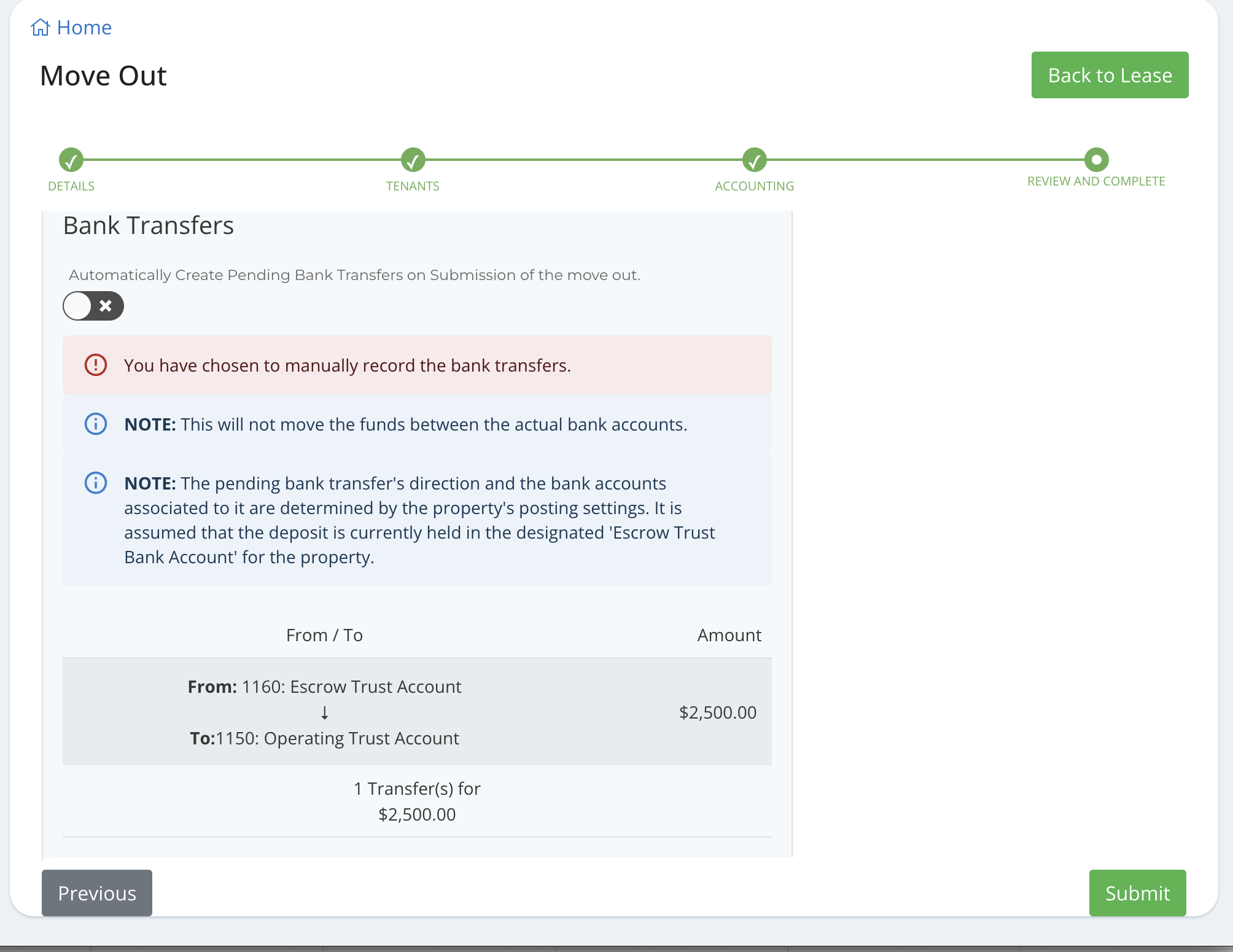 How to Use the Automatic Pending Bank Transfers Using the Move Out Flow